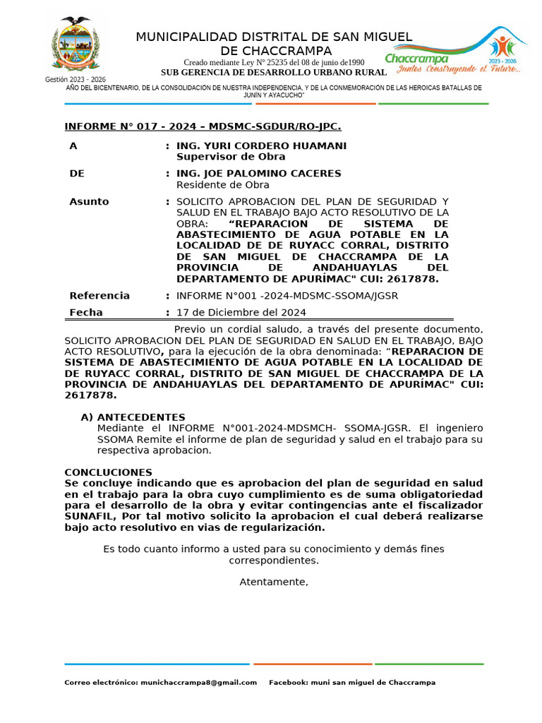 Informe N 017 Resolucion Ssoma | PDF