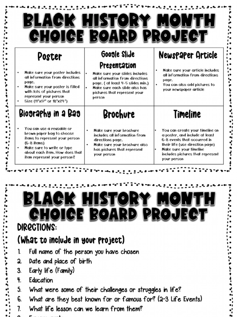 Black History Month Choice Board Project | PDF