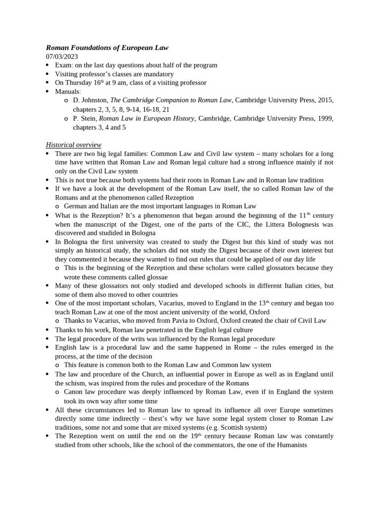 Foundations of Roman Law in A European Perspective | PDF | Roman Law ...