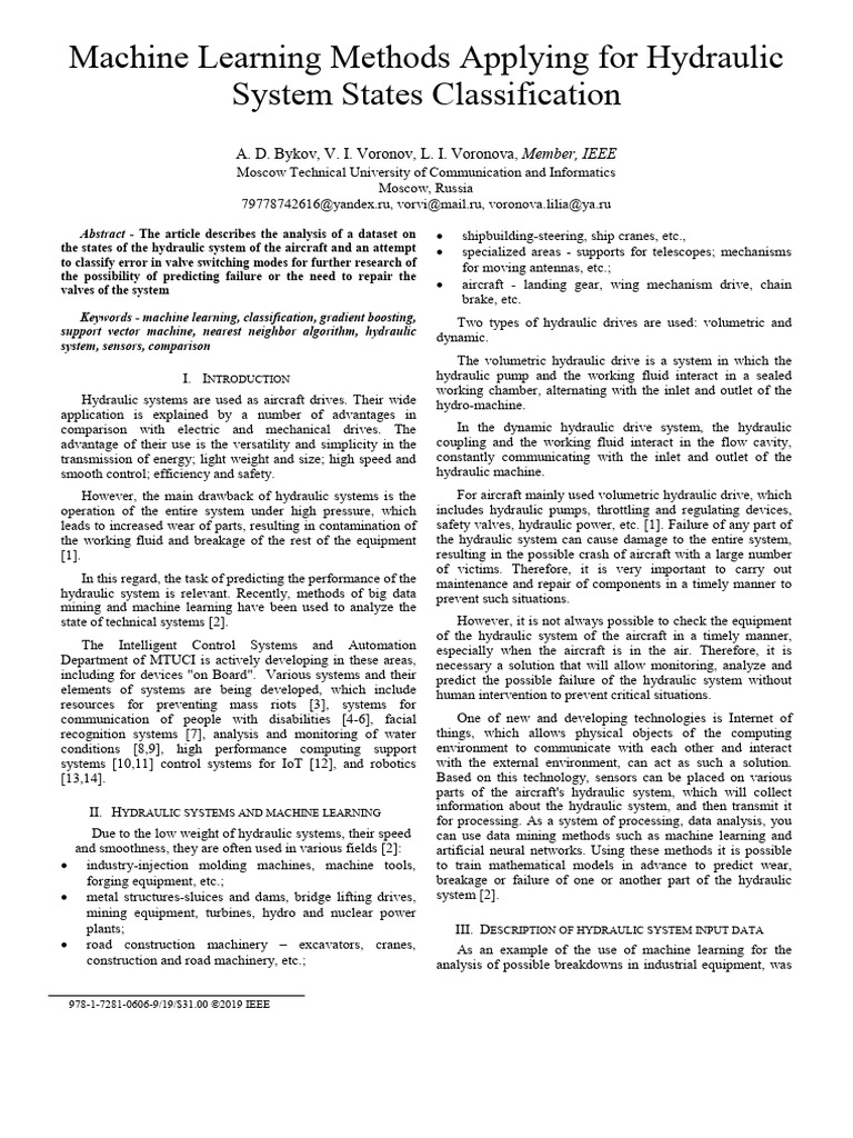 Machine Learning Methods Applying For Hydraulic | PDF | Support Vector Machine | Machine Learning