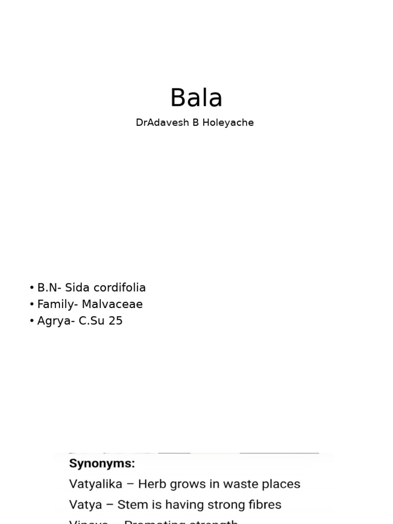 Bala: Uses, Dosage, and Formulations | PDF