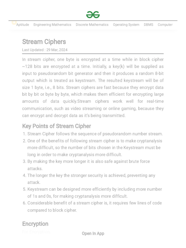 Stream Ciphers07 - GeeksforGeeks | PDF | Encryption | Internet Protocol ...