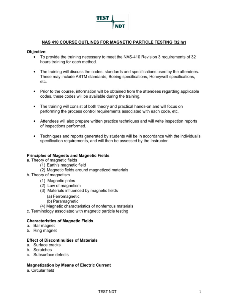 NAS 410 Magnetic Particle Training Outline | PDF | Magnetism ...