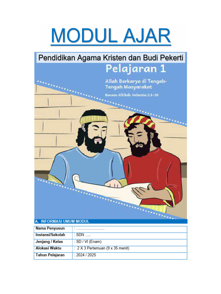 Modul Ajar Pendidikan Kristen Kelas 6 SD | PDF
