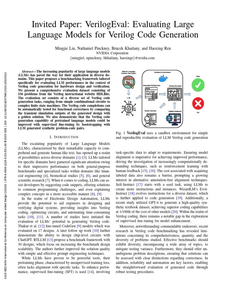 Liu Et Al. - 2023 - Invited Paper VerilogEval Evaluating Large Language Models For Verilog Code ...