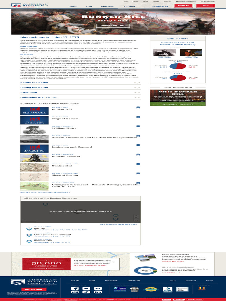 Key Facts of the Bunker Hill Battle | PDF | Military Operations Of The ...