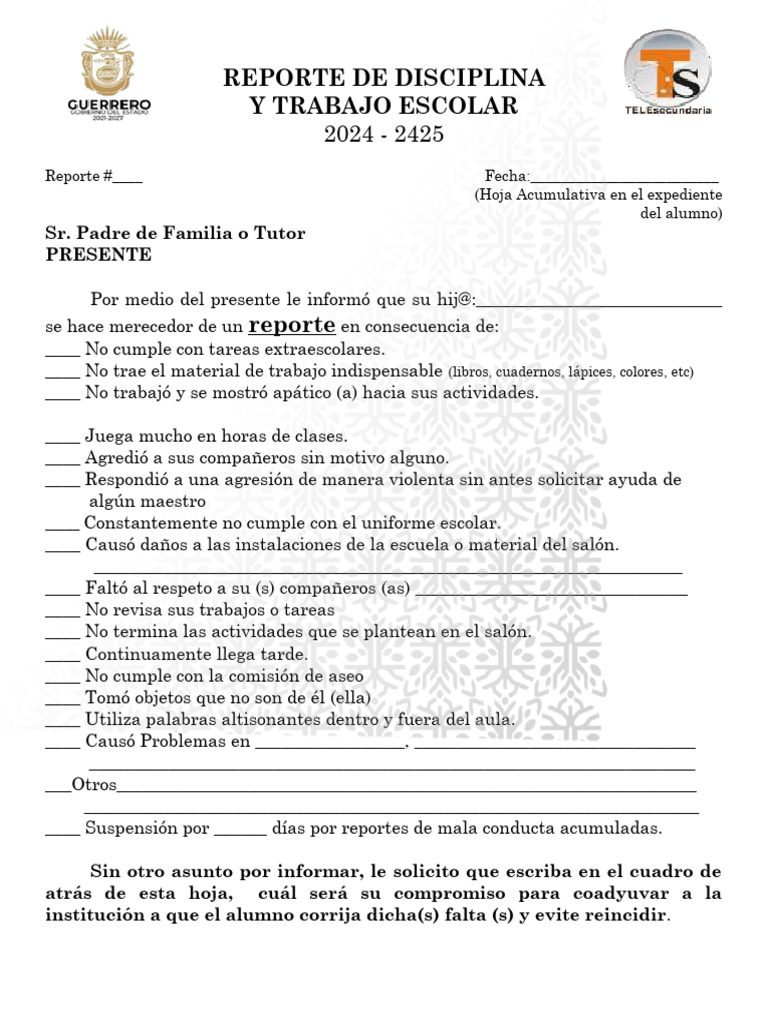 Reporte de Disciplina Escolar 2024-2025 | PDF