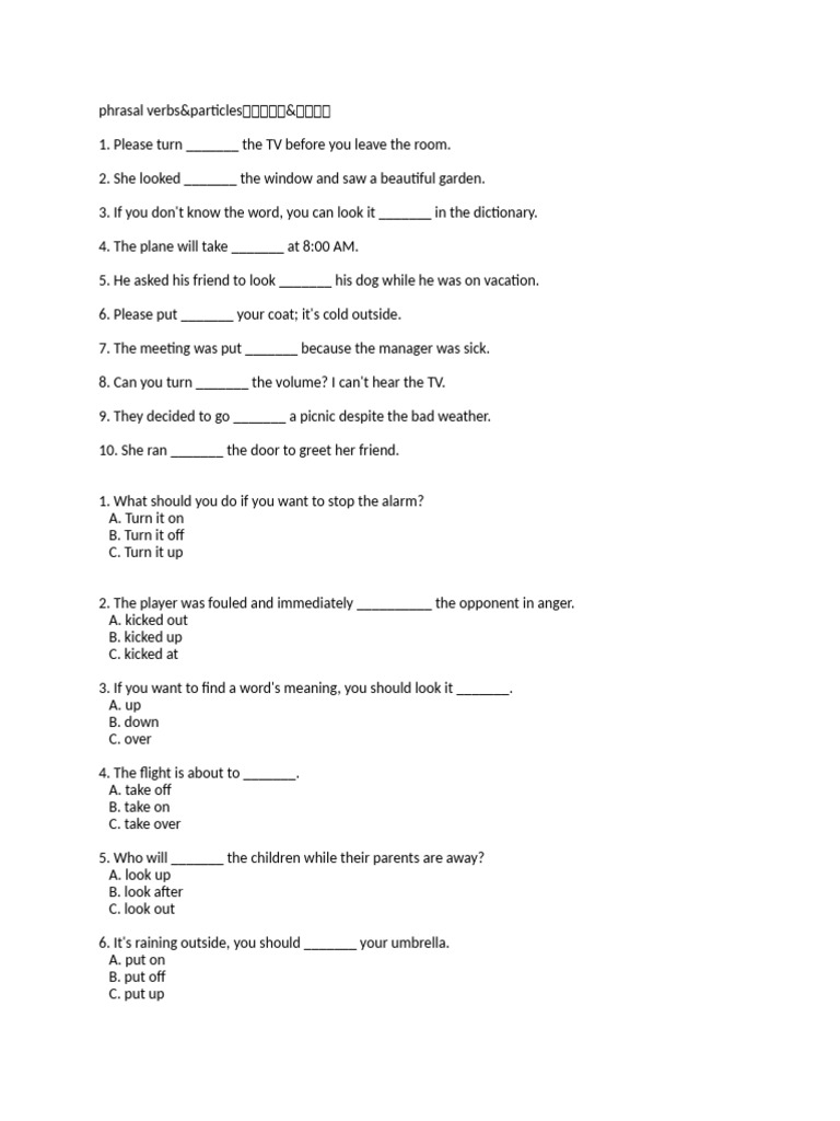 phrasal verbs&particles（短语动词&小品词） | PDF | Grammar | Linguistic Morphology