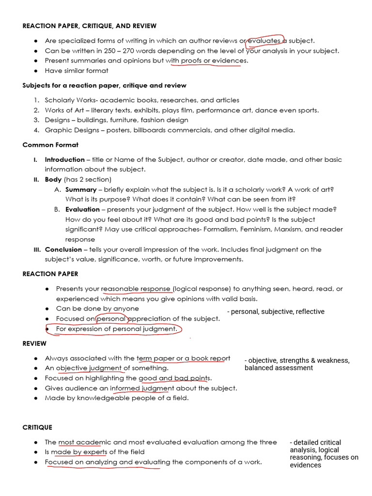 r10. Reaction Review Critique | PDF | Evaluation | Cognition