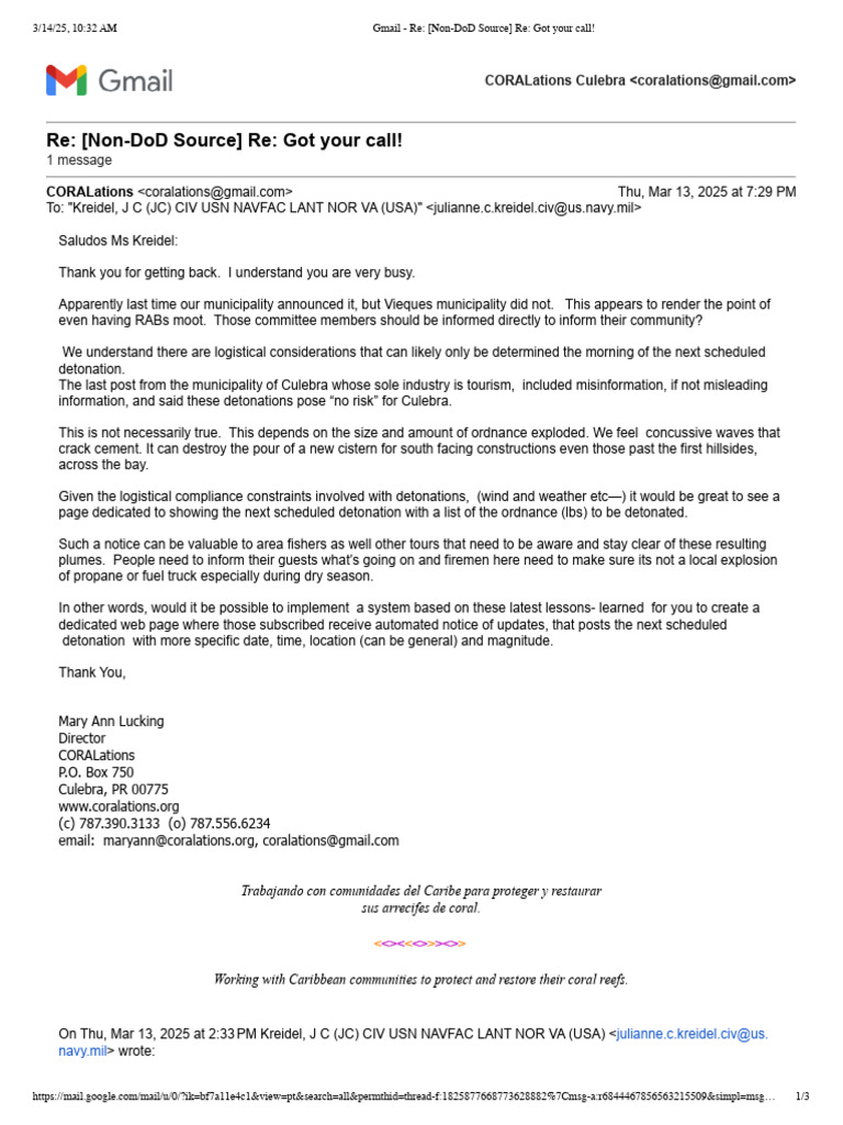 Detonation Notification Proposal for Culebra | PDF