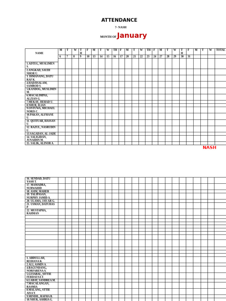 Attendance January - 113829 | PDF