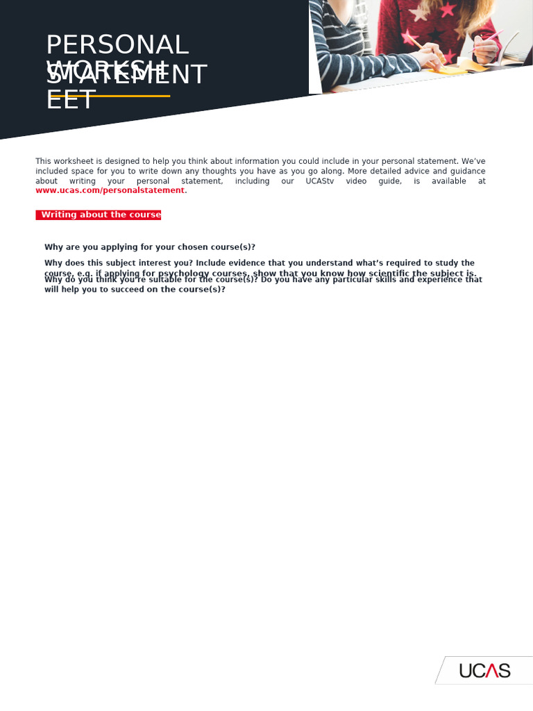 Ucas Personal Statement Worksheet | PDF | Experience | Learning