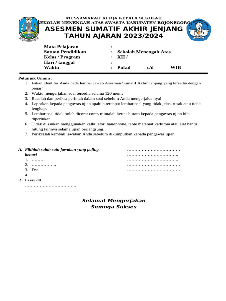 Format Lembar Soal | PDF