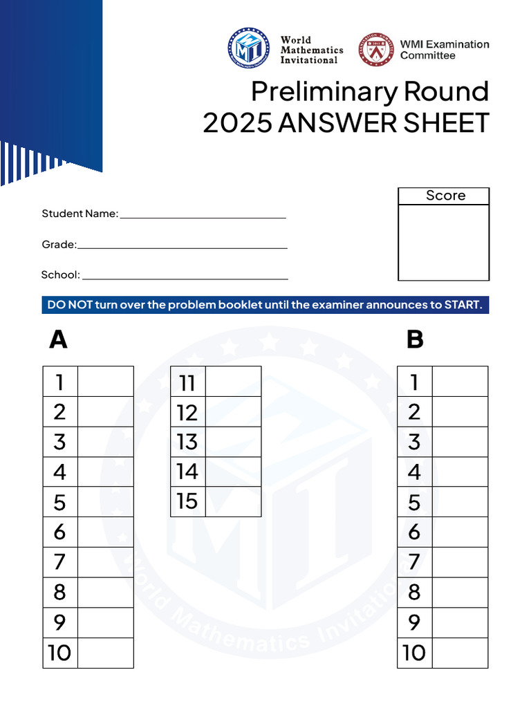 WMI 2025 Answer Sheet | PDF