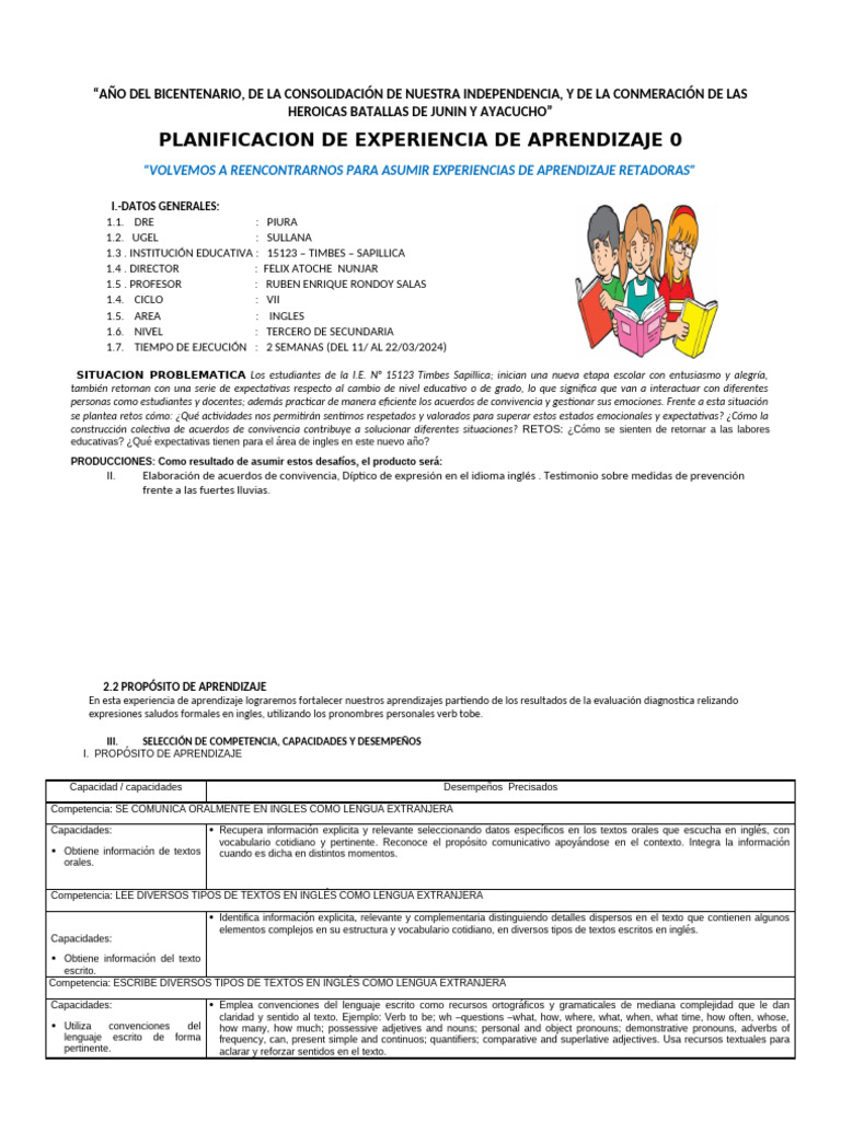PLANIFICACION DE EXPERIENCIA DE APRENDIZAJE 0 | PDF | Enseñando | Información