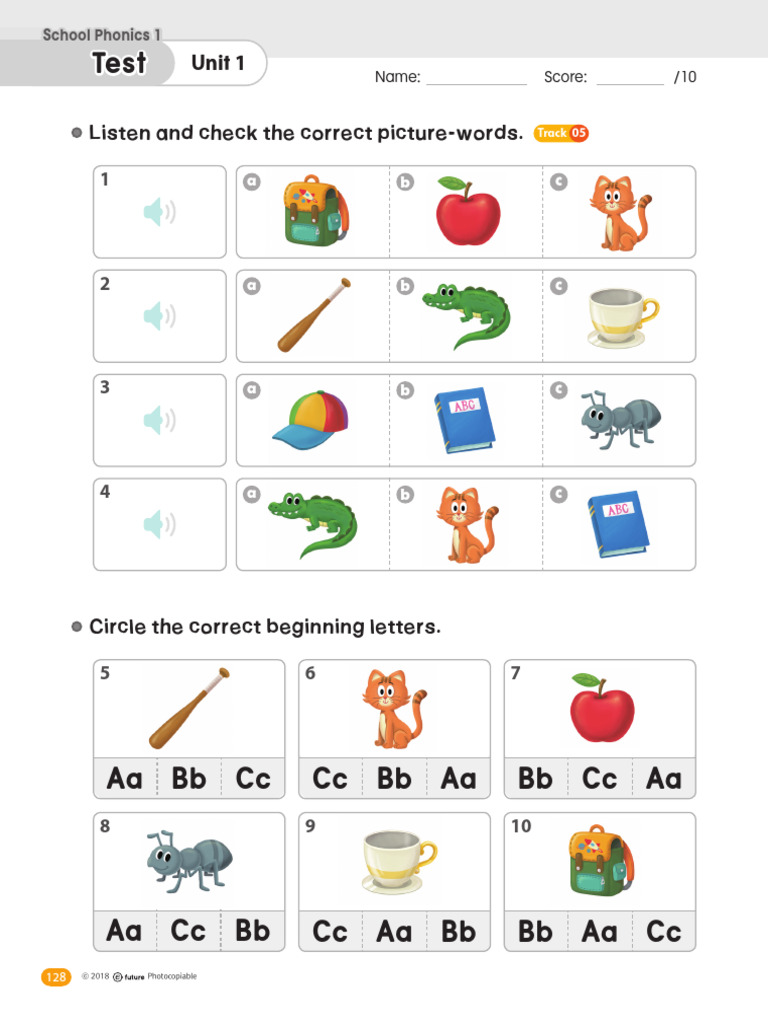 02 - School Phonics - Book1 - Unit1 Test | PDF