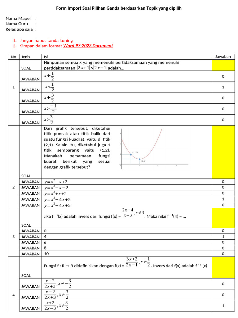 Template Soal CBT | PDF