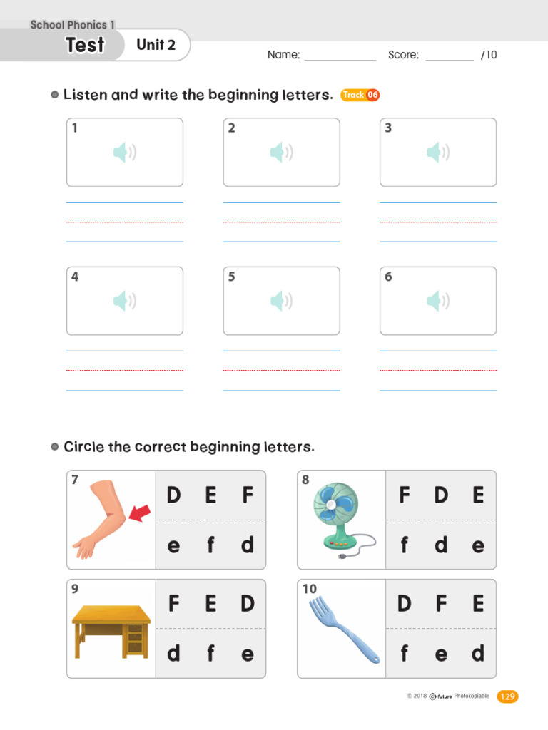 03 - School Phonics - Book1 - Unit2 Test | PDF
