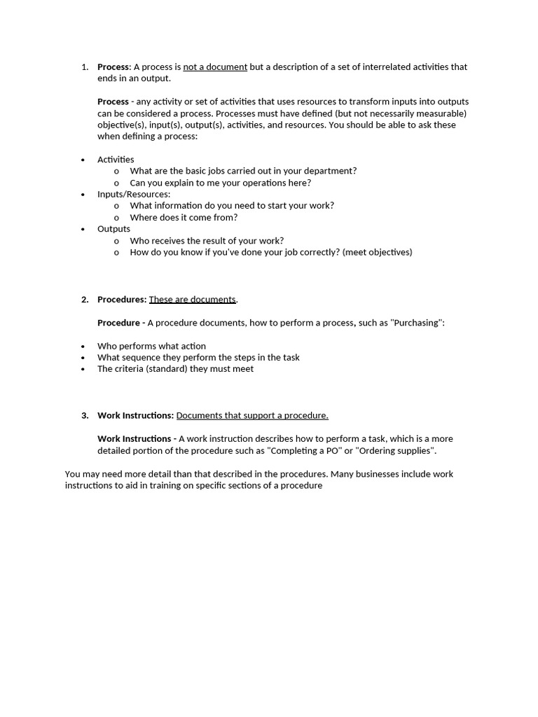 Difference Between Procedures and Work Instructions | PDF