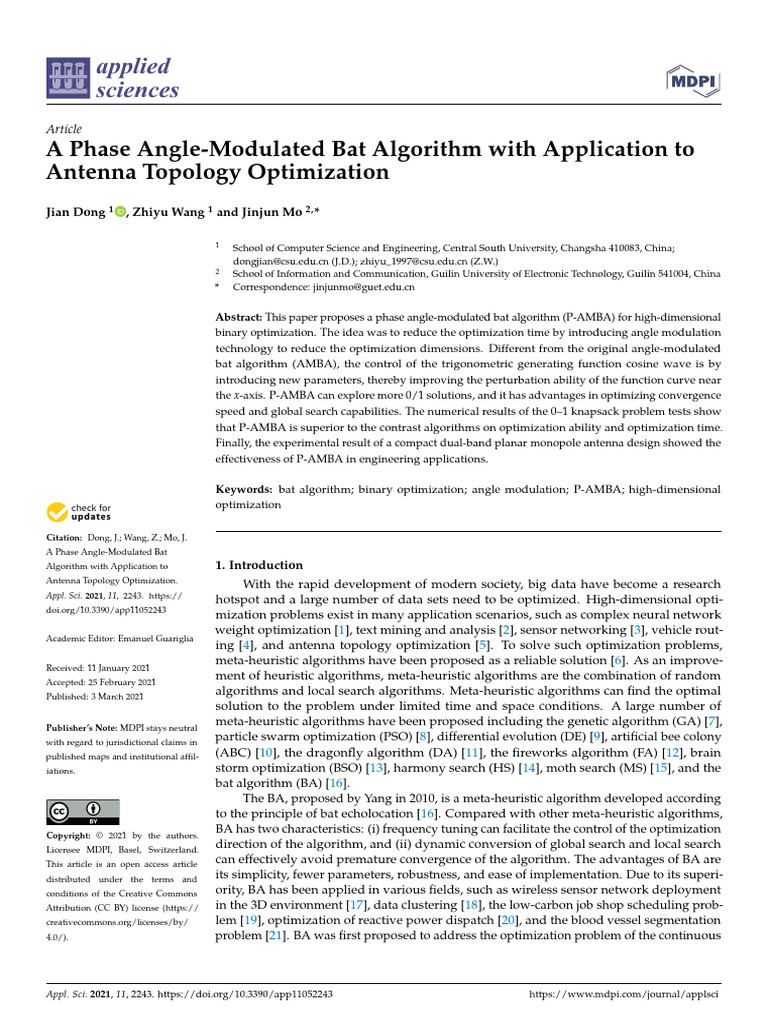 A Phase Angle-Modulated Bat Algorithm With Applica | PDF | Mathematical Optimization