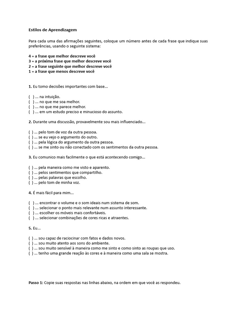Estilos De Aprendizagem Guia Prático Pdf Aprendizado Informação
