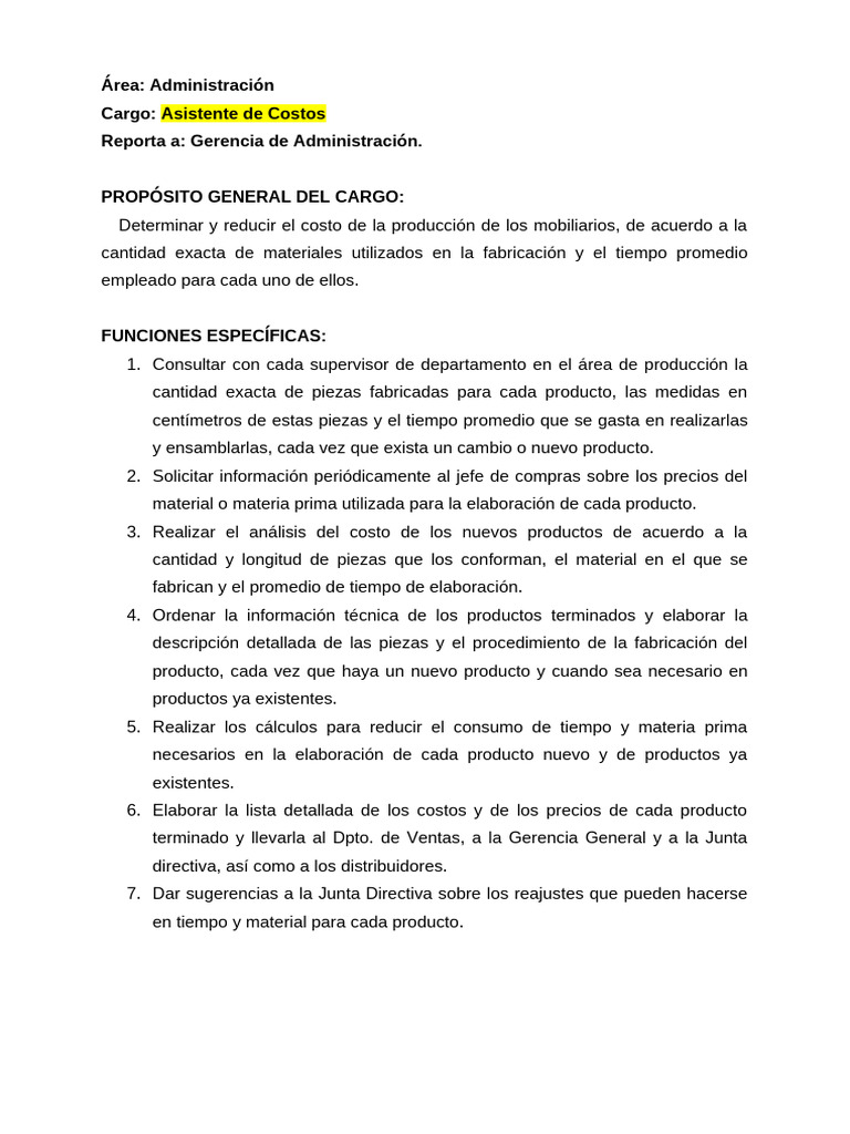 Asistente de Costos | PDF