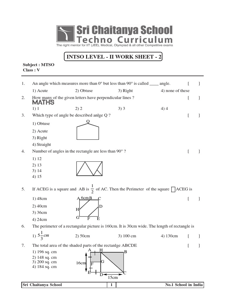 5th Class Mtso Level - II Work Sheet - 21 | PDF | Rectangle | Classical ...