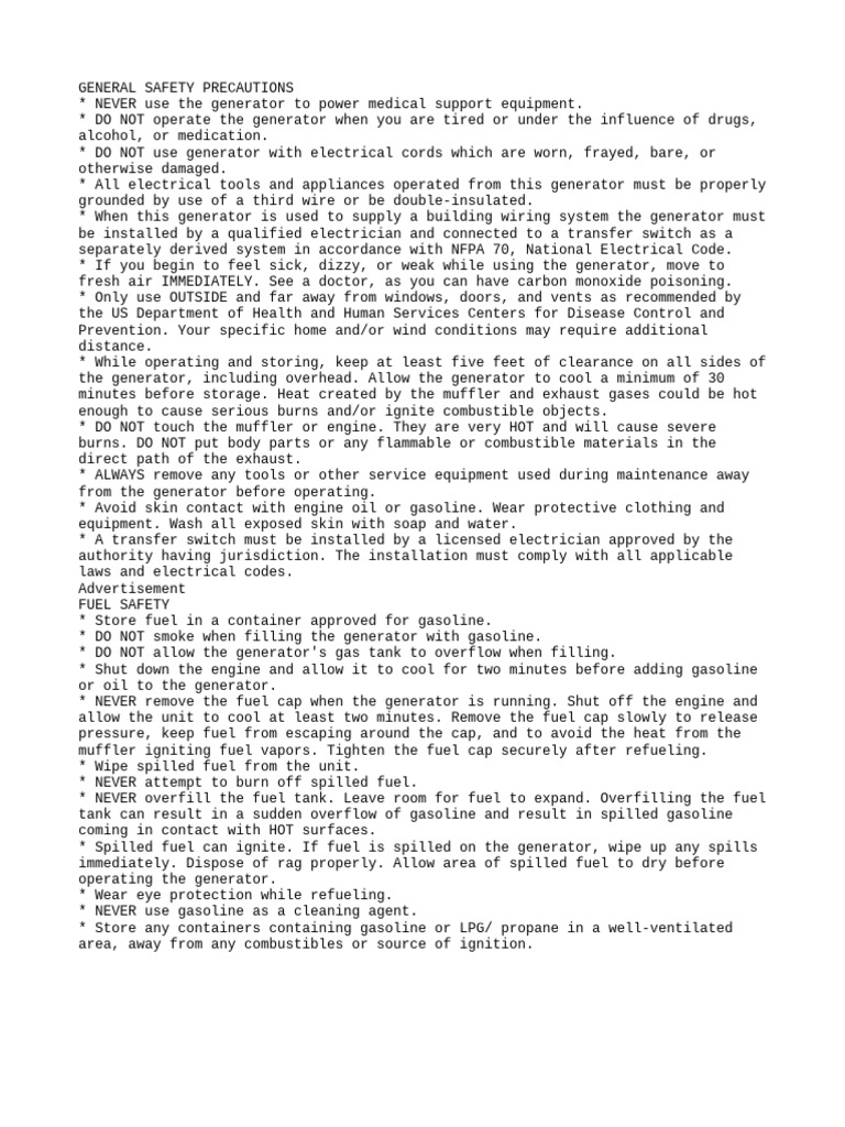 General Safety Precautions | PDF | Gasoline | Engines