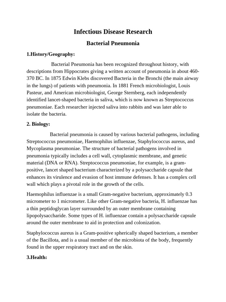 Infectious Disease Research Project | PDF | Pneumonia | Bacteria