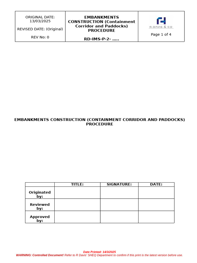 Embankment Construction Procedure | PDF | Safety | Occupational Safety ...
