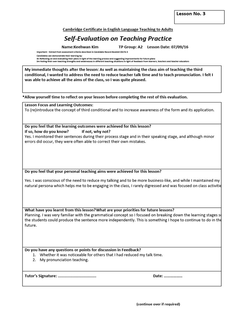 3 +TP+Self+Evaluation+CELTA | PDF | Learning | Cognition