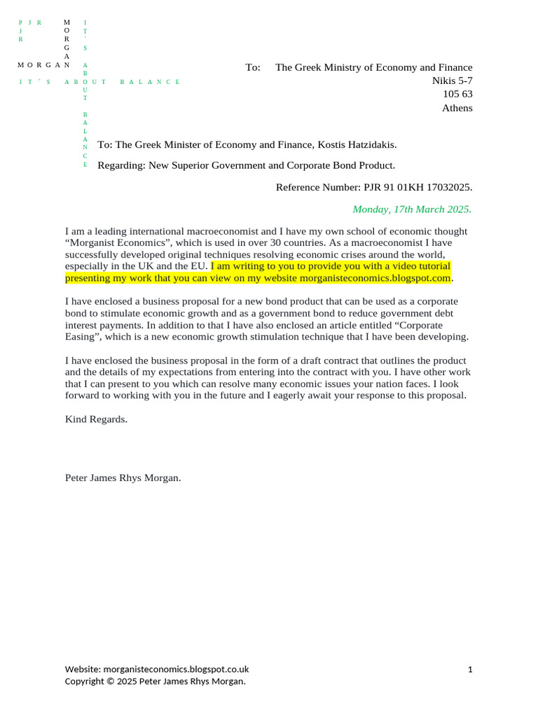 Scribd Letter To The Greek Economy and Finance Minister Regarding New ...