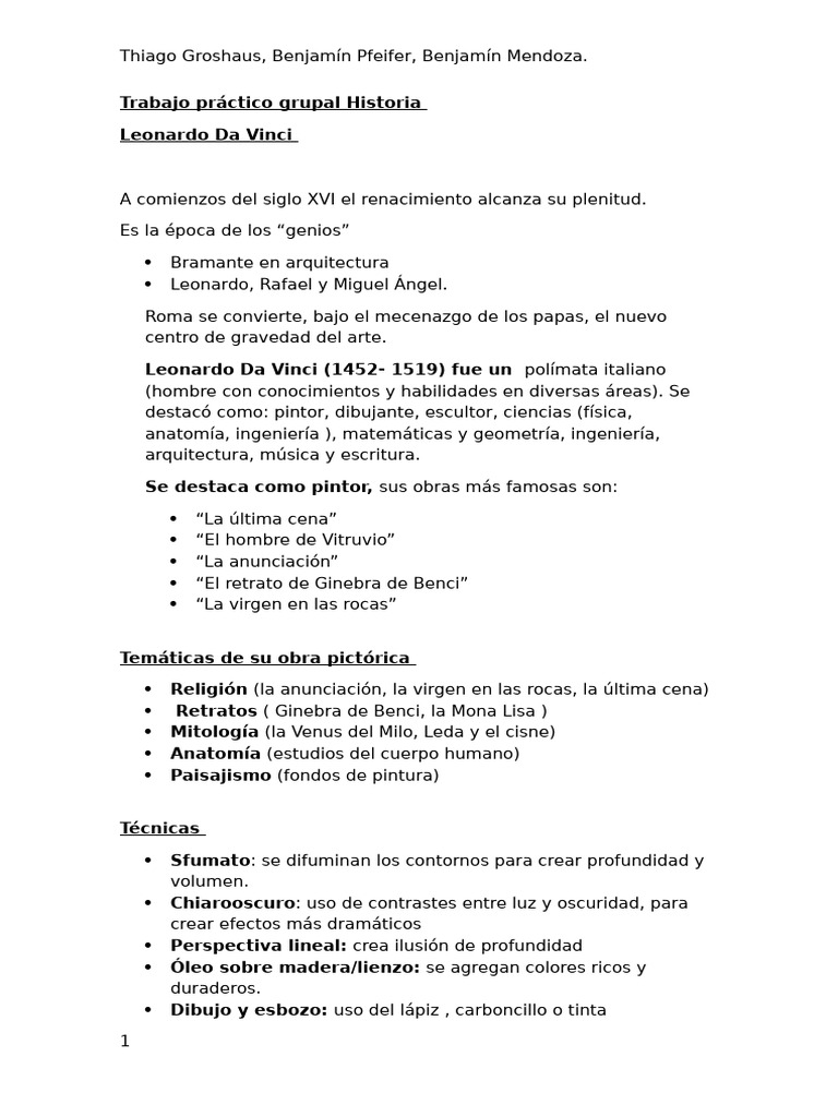 Leonardo Da Vinci: Genio del Renacimiento | PDF