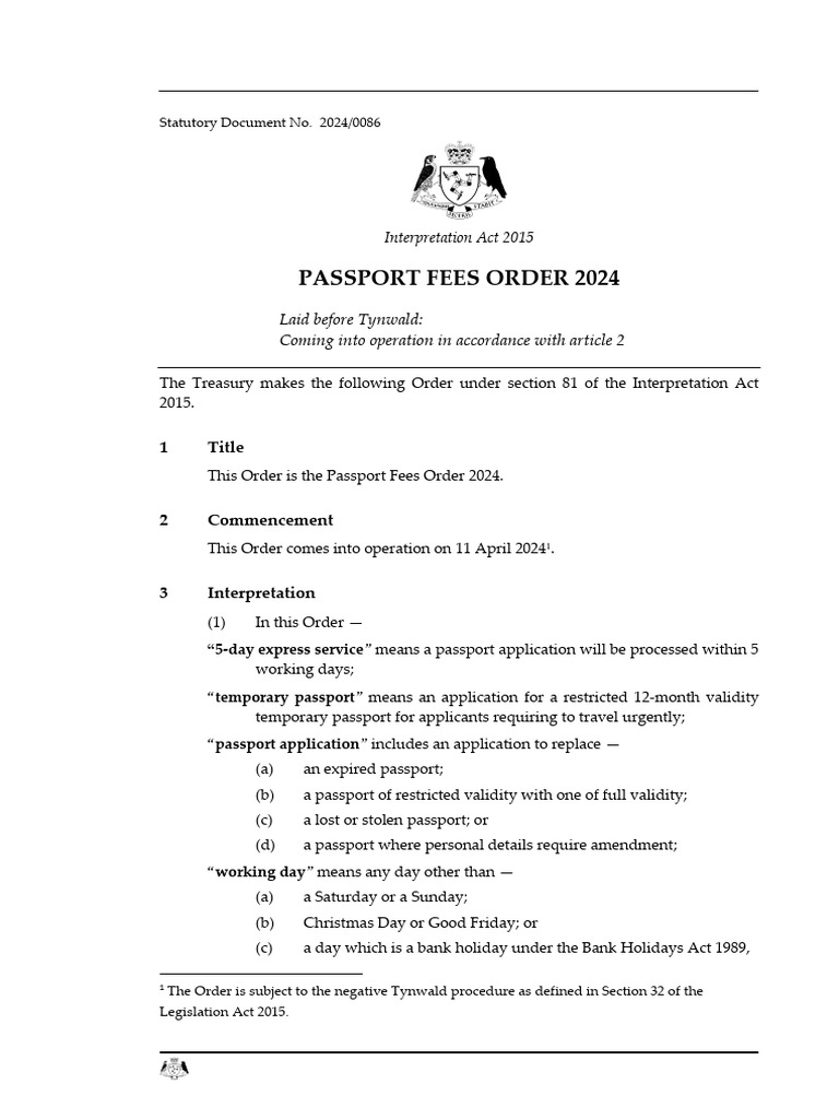 Passports Fees Order 2024 SD 0086 | PDF | Passport | Justice