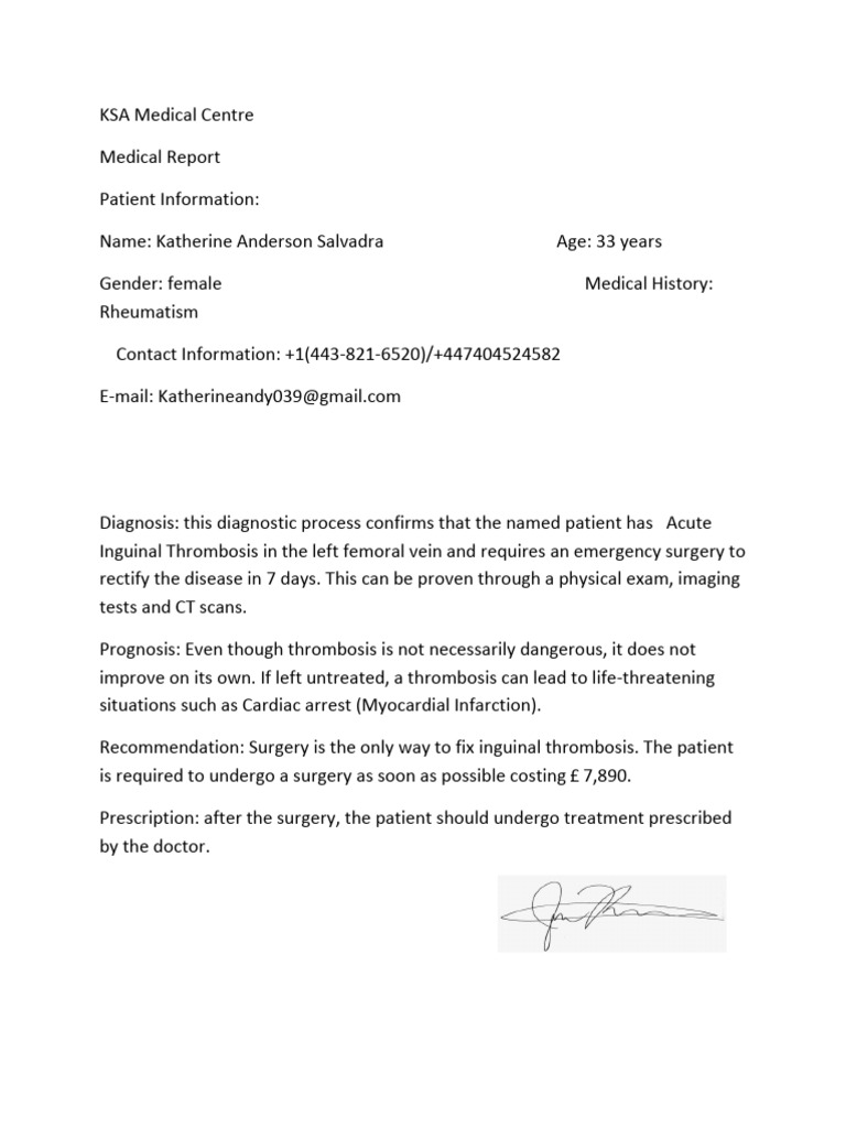 Acute Inguinal Thrombosis Report | PDF
