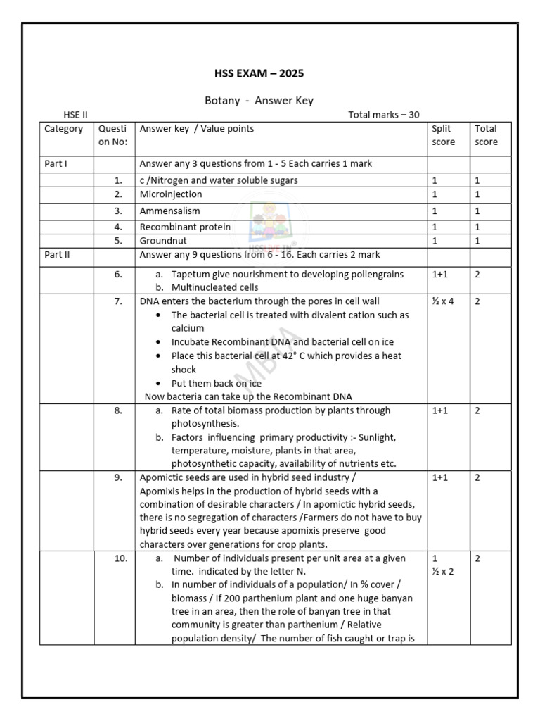 Xii Botany Key Mbta March 2025 | PDF | Flowers | Pollination