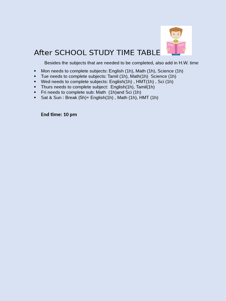 After School Study Timetable | PDF