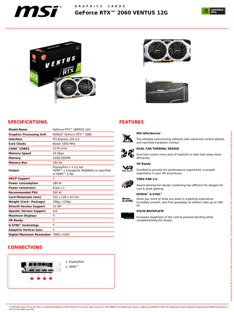 GeForce RTX 2060 VENTUS 12G | PDF | Hdmi | Computer Architecture