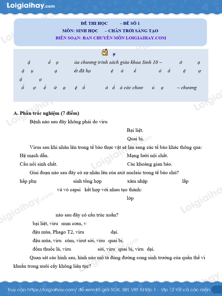 10 Đề Thi Sinh 10 Ctst Cuối Hkii | PDF
