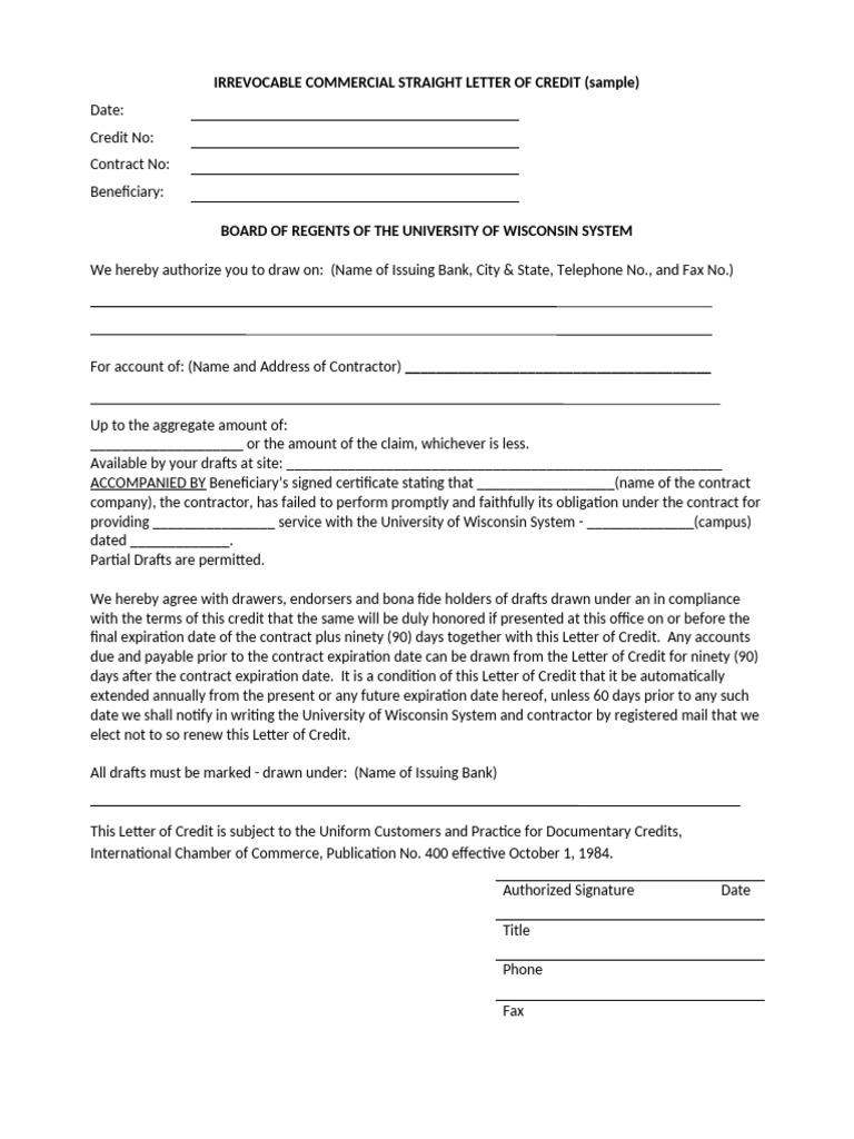 Sample LETTER OF CREDIT | PDF
