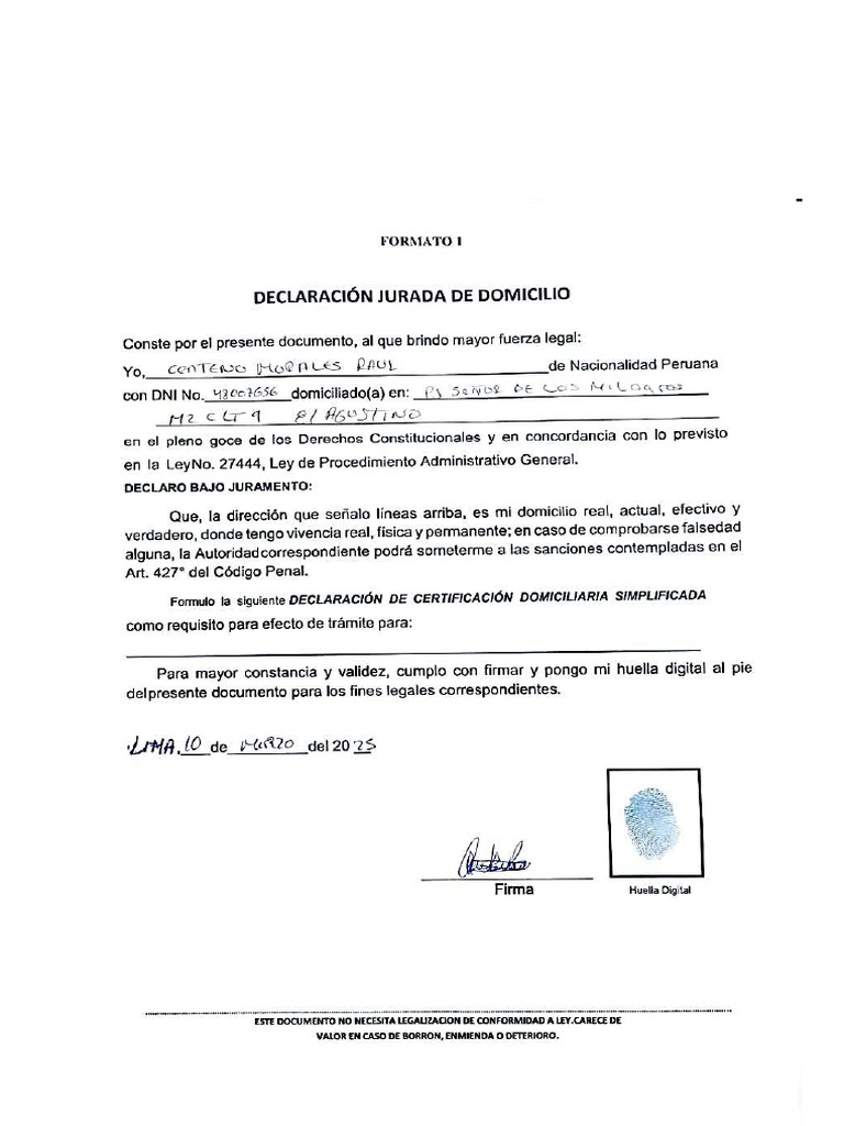 DECLARACION JURADA | PDF