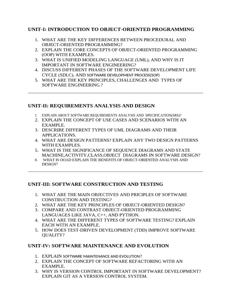 Oose Unit Wise Important Questions | PDF | Object Oriented Programming | Computer Programming
