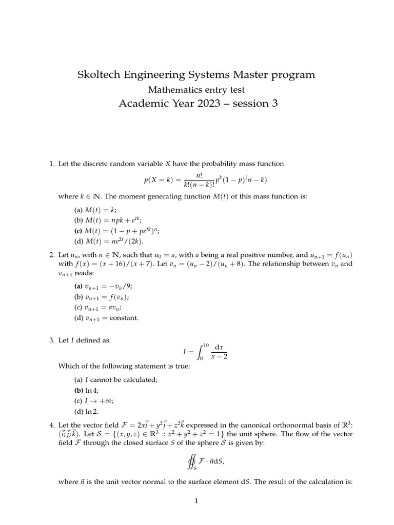 Engineering Systems - MathsTest2023 - ENG | PDF | Matrix (Mathematics ...
