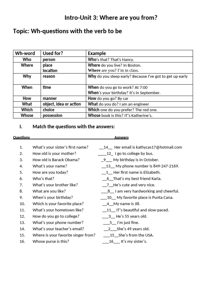 WH Questions Grammar and Exercise | PDF