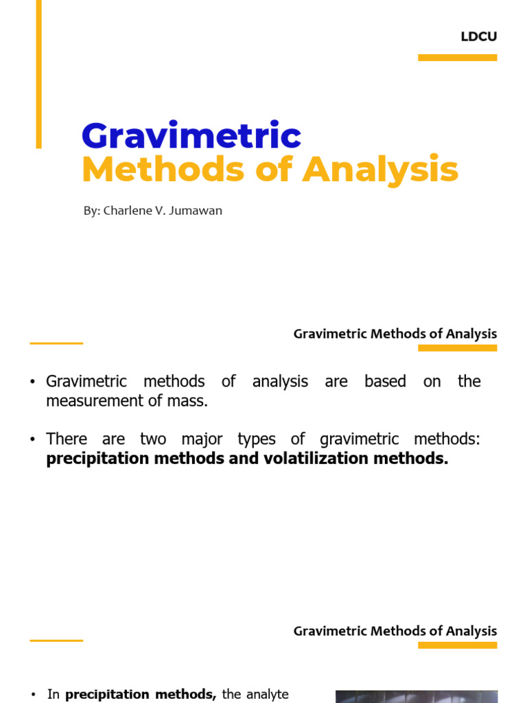 Gravimetric Methods of Analysis | PDF | Titration | Chemistry