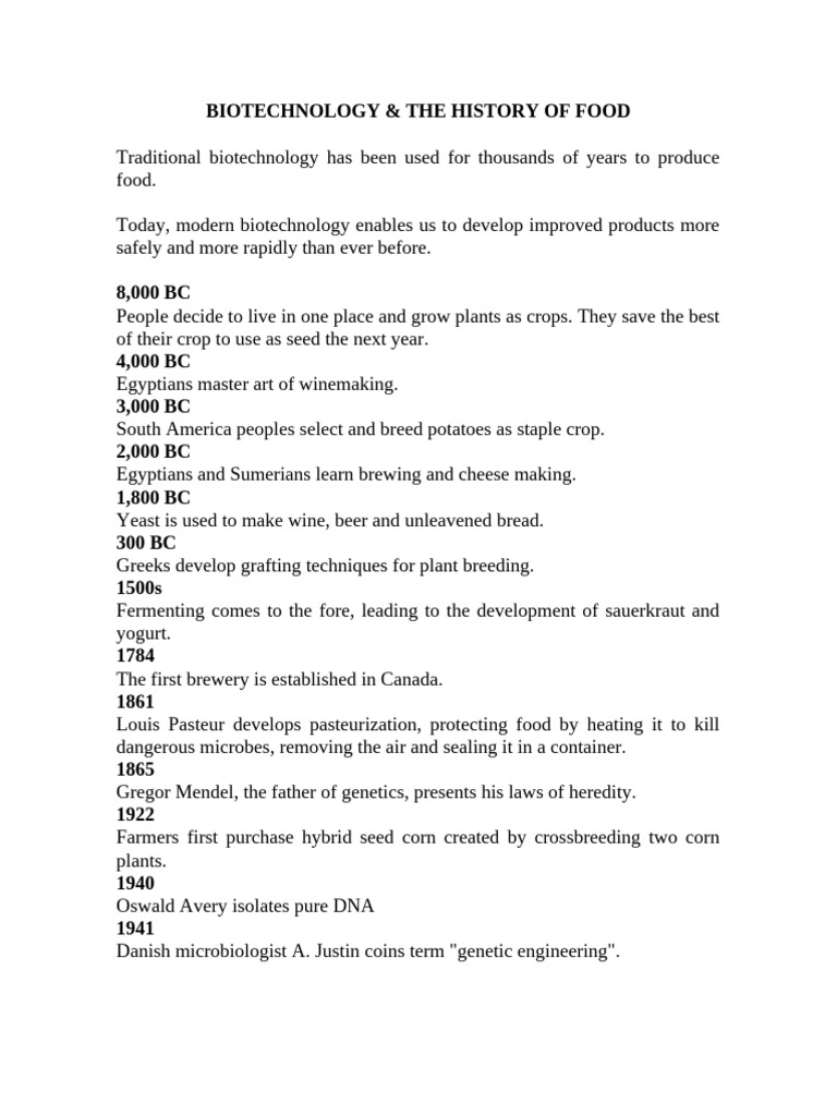 History of Food Biotechnology | PDF