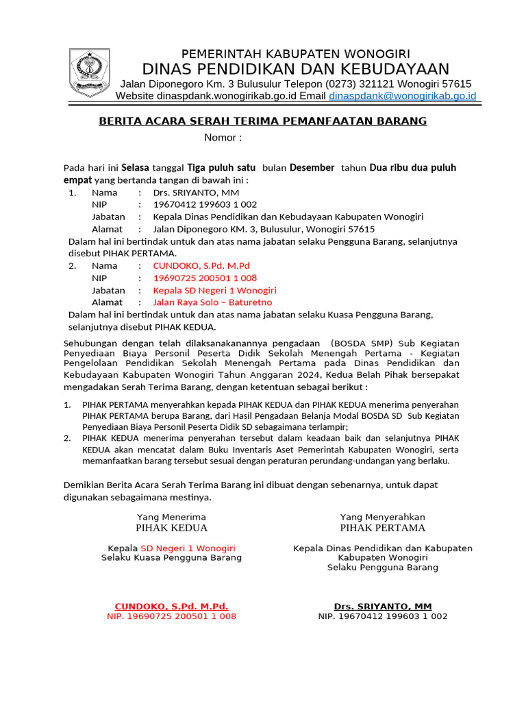 BAST Modal Sekolah 2024 | PDF