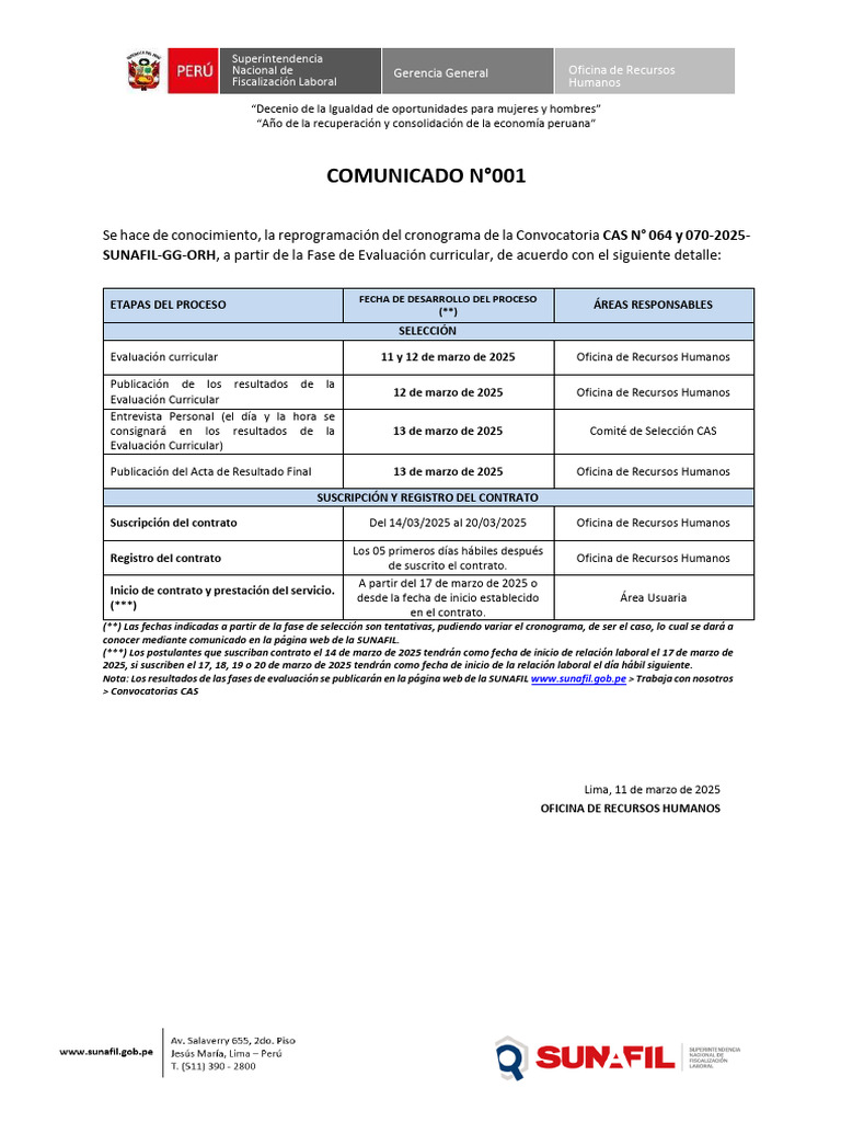 CAS 064 y 070-2025 COMUNICADO REPROGRAMACIÓN | PDF | Gestión de recursos humanos