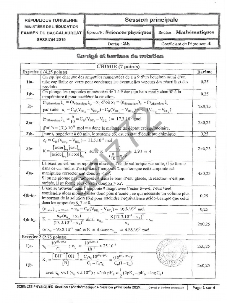 Correction Phy 2019 Principale (Maths) | PDF