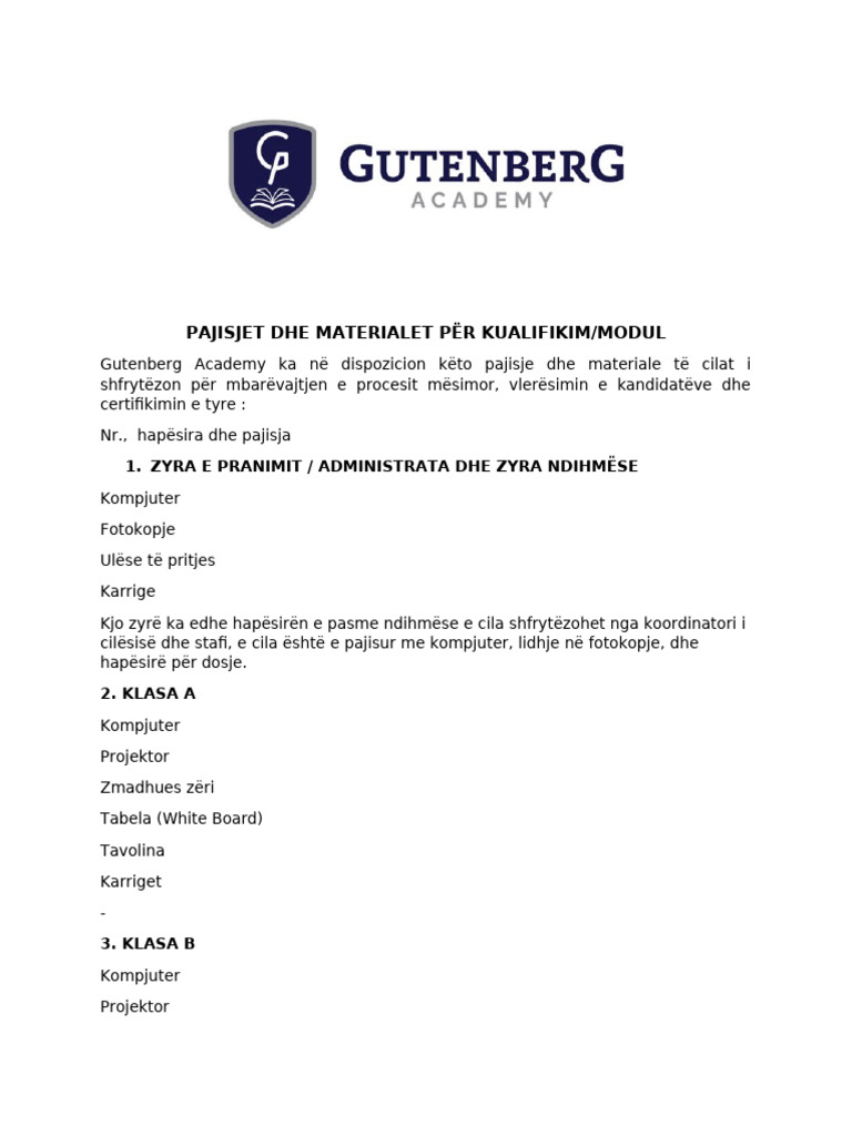 Pajisjet për Kualifikim në Akademi | PDF | Educational Organizations ...